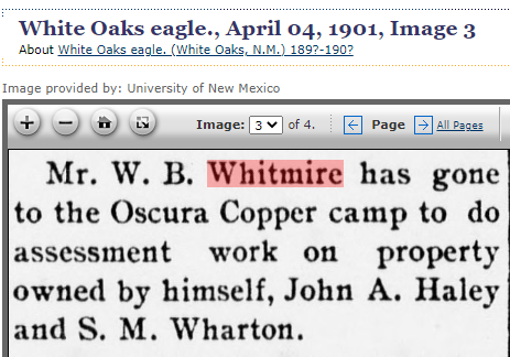 Webster B Whitmire - White Oaks New Mexico Goldrush